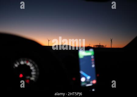 Closeup of the blurred steering wheel with sunset background Stock ...