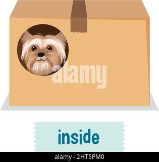 Preposition wordcard with dog inside box illustration Stock Vector ...