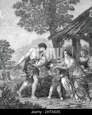 The shepherd Faustulus finding Romulus and Remus suckled by the she ...