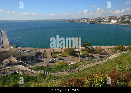 The view across Tor Bay from the Rock Walk above Torquay seafront ...
