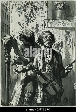 music, musician, buskers, wood engraving, 19th century, half length ...