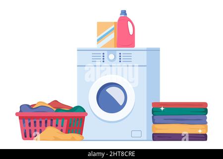 Laundry infographics with sequence of four different stages of washing ...