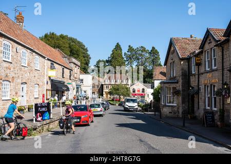 Chew Magna High Street and Bear and Swan pub bar inn Stock Photo - Alamy