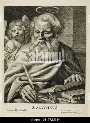 Portrait of Saint Matthew the Apostle with halo and scroll, within ...