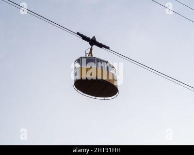 Yellow Cableway Cabin against sky. Rosh Hanikra, Mediterranean, Israel ...