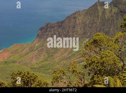 Panoramic top view from Napili valley in Kauai, Hawai. High quality ...