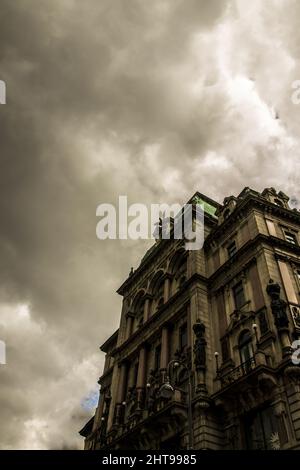 Beautiful low angle shot of the famous historic Eiffel Tower during the ...