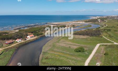 Aerial view of Neiva river in Castelo do Neiva, Viana do Castelo ...