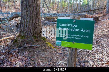 Landscape Restoration Area sign, asking hikers to stay on designated ...