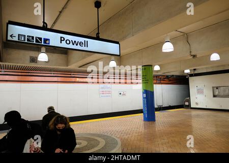 Interior sign at the Powell Street Bart Station in San Francisco, part ...