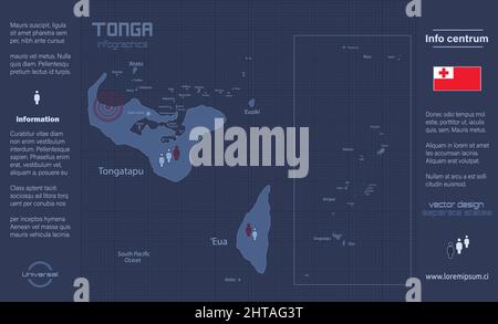 Tonga map, islands with names, Infographics and icons vector Stock ...
