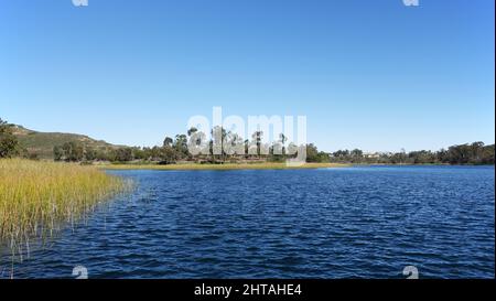 View of Lake Miramar and walking trail at Miramar reservoir in San ...