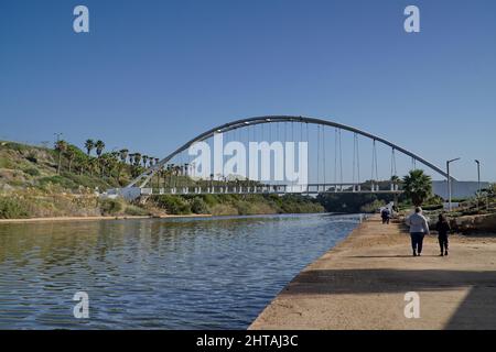 Hadera pedestrian bridge over the river Hadera in Israel Stock Photo ...