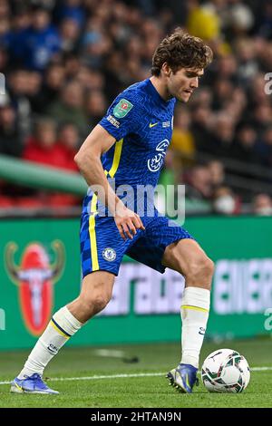 Marcos Alonso of Chelsea in action with Leander Dendoncker of ...