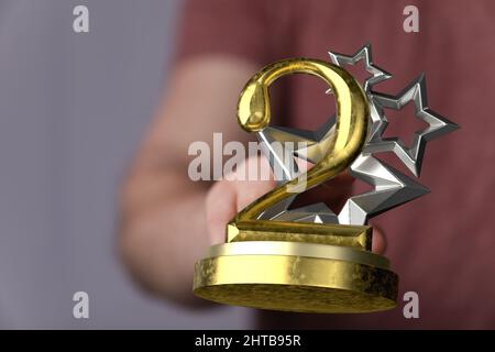 Person presenting a virtual projection of a second place award Stock ...