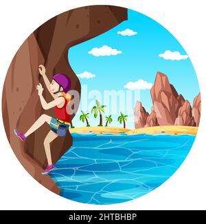 Scene with people climbing rocky moutain illustration Stock Vector ...