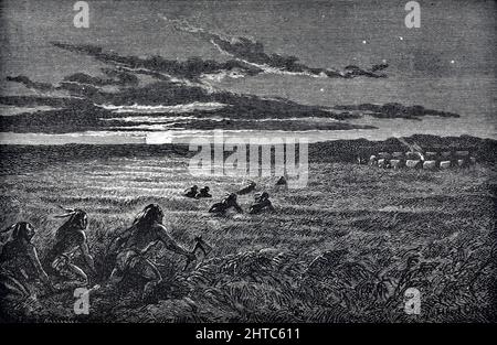 Indian attack on a wagon train Stock Photo - Alamy