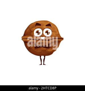 Cartoon walnut character, kids yummy nut food personage, vector icon ...