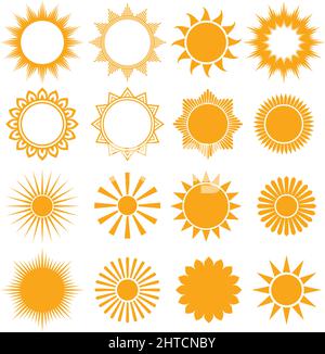 Suns. Elements for design. Set of beautiful sun. Vector illustration ...