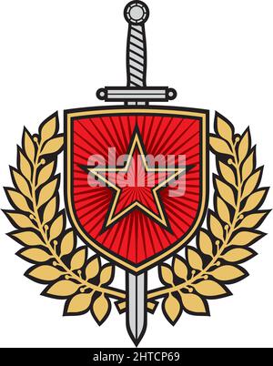Symbol of communism with wreath of wheat, star and banner (icon of ...