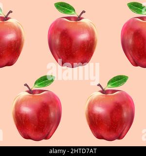Illustration realism seamless pattern fruit apple yellow color on a ...