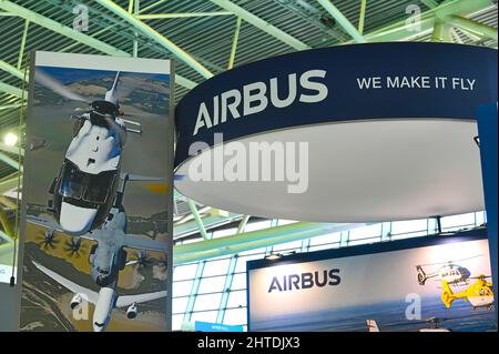 Boeing aviation and defense equipment company booth and logo at an ...