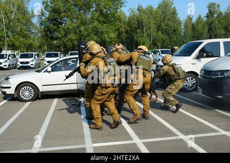 Fully equipped soldiers of KORD (police strike force), standing on a ...