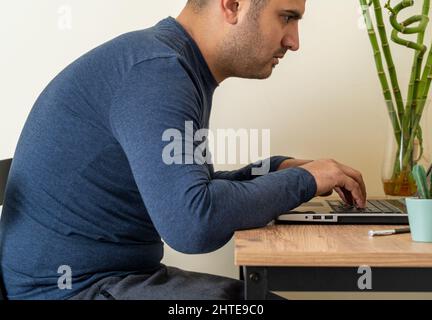Side view photo of a man with scoliosis, hunched back posture, position ...