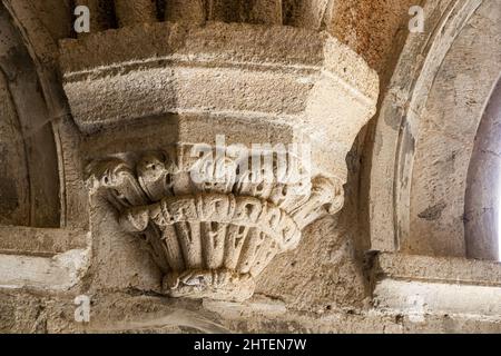 Romanesque corbels in medieval chapterhouse of the Monastery of Saint ...