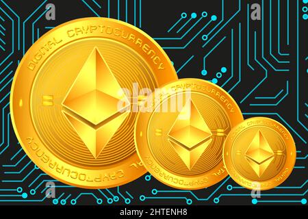Ethereum cryptocurrency illustration. Ethereum is a decentralized, open-source blockchain with ...