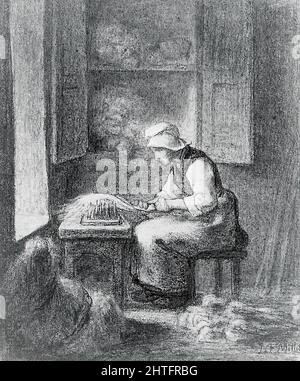 Jean-François Millet - The Carder Stock Photo - Alamy