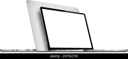 Two Laptops with blank screen isolated on white background - realistic ...