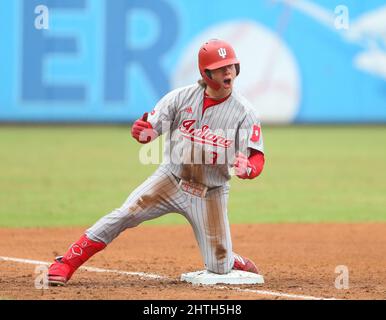 February 26, 2022: Indiana baserunner Carter Mathison (3) reaches third ...