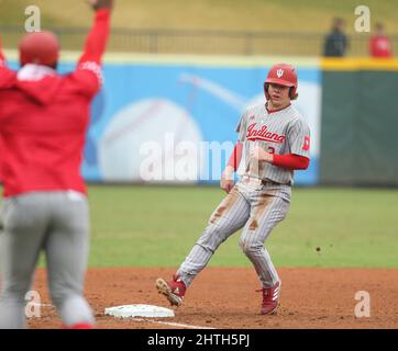 February 26, 2022: Indiana baserunner Carter Mathison (3) gestures ...