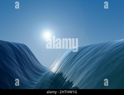 unreal concave ocean surface with horizon. 3d rendering Stock Photo - Alamy