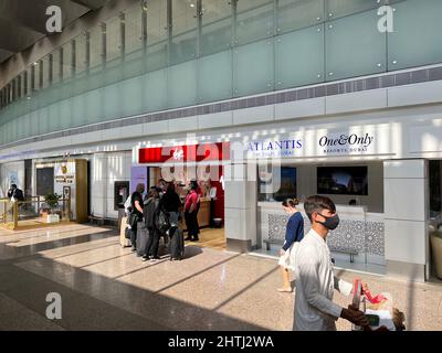 Dubai International Airport, Terminal 3 walkway towards arrival hall ...
