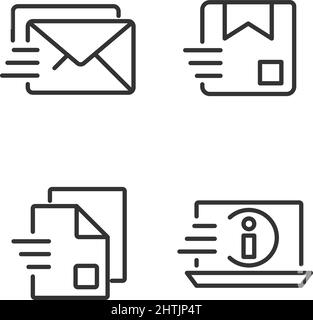 Data transmission line icons collection. Bandwidth, Protocol, Latency, Modulation, Encryption ...
