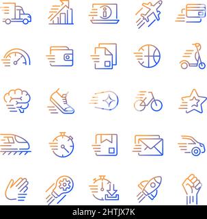 Vehicle linear icons set. Acceleration, Aerodynamics, Agility ...