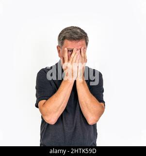 Man having problems, Isolated over white background Stock Photo - Alamy