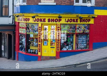 Joke shop window, High Street Arcade, Cardiff City centre Wales UK ...