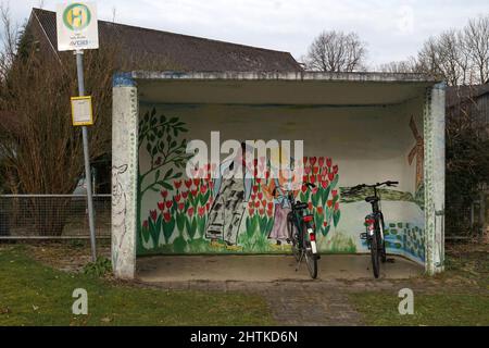 Laar, Germany - March 1 2022. Street art. Detail of a painted shelter ...