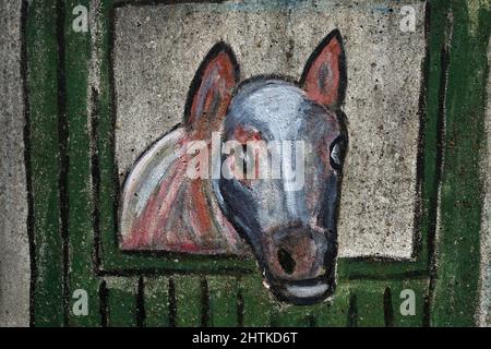 Laar, Germany - March 1 2022. Street art. A painted shelter at the bus ...