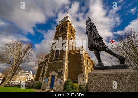 St George's Church in Gravesend, Kent, pictured in the snow in 2018 ...
