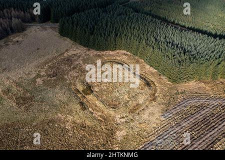 Aerial drone view of the Castle Greg, Roman Fortlet, situated on ...