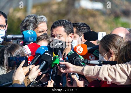 The President of the Junta de Andalucía, Juanma Moreno, on his arrival ...