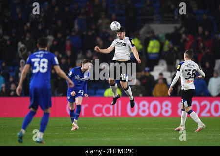 Eiran Cashin #6 of Derby County clears the ball away from Jarrod Bowen ...
