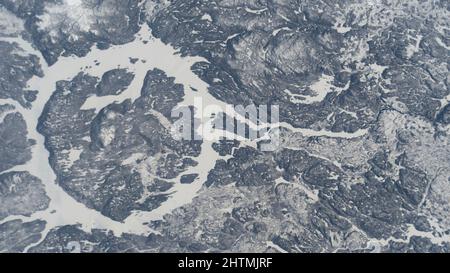 Aerial view of the prehistoric meteorite impact crater lake Stock Photo ...