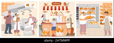 Stages of production and sale of bakery products flat vector ...