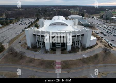 An aerial view of Simon Skjodt Assembly Hall on the campus of Indiana ...