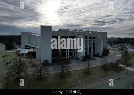 An aerial view of Simon Skjodt Assembly Hall and Cook Hall on the ...